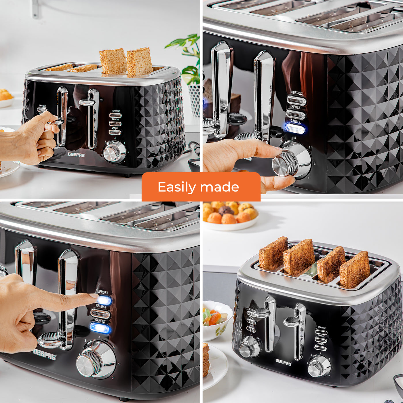 4 Slice Bread Toaster & 1.5L Electric Kettle Combo | Geepas UK