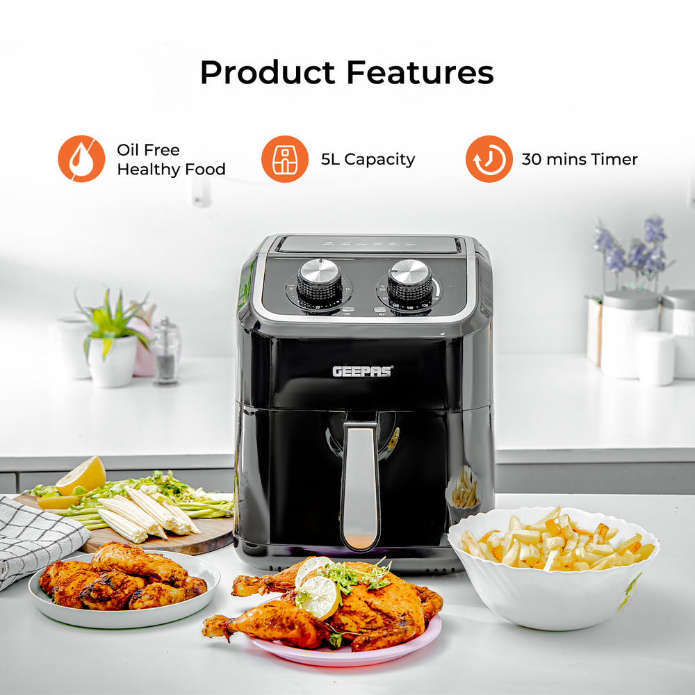 5L Non-Stick Energy Efficient Manual VORTEX Air Fryer | Geepas UK