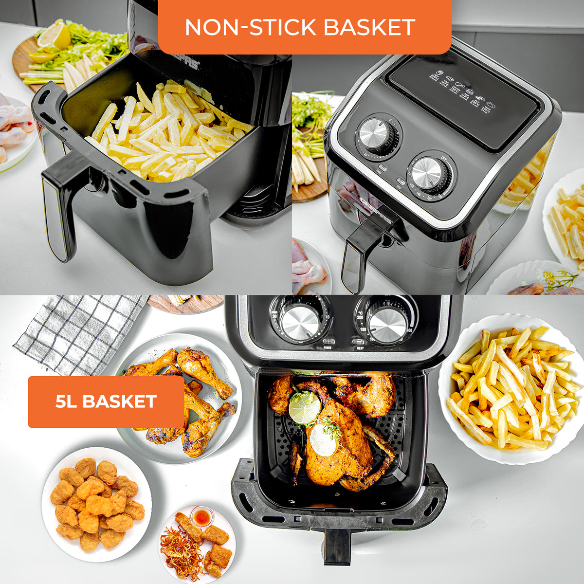 5L Non-Stick Energy Efficient Manual VORTEX Air Fryer | Geepas UK