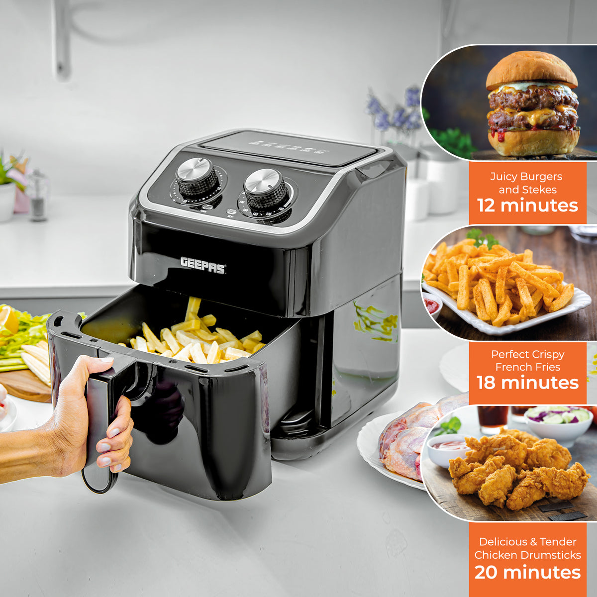 5L Non-Stick Energy Efficient Manual VORTEX Air Fryer | Geepas UK