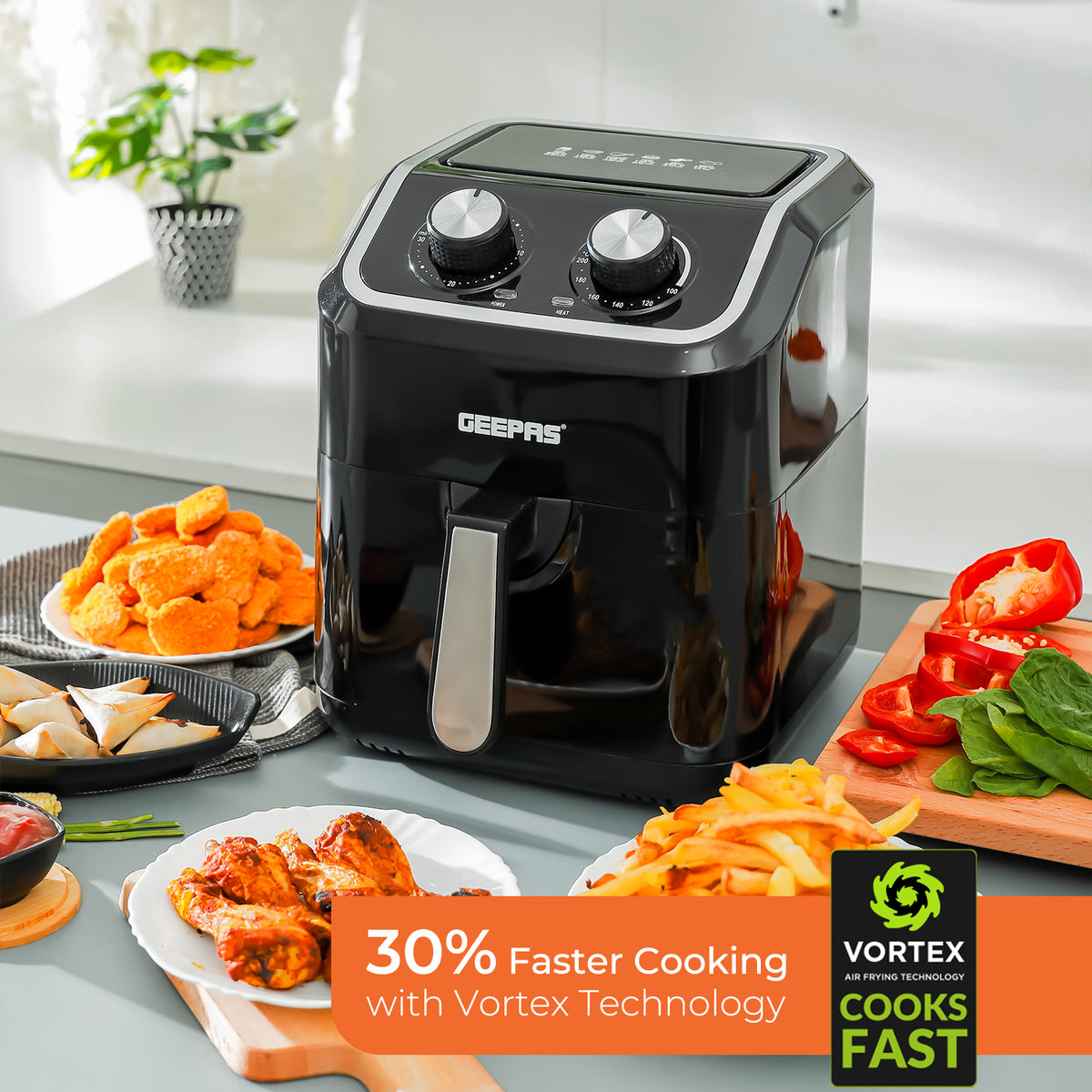 5L Non-Stick Energy Efficient Manual VORTEX Air Fryer | Geepas UK