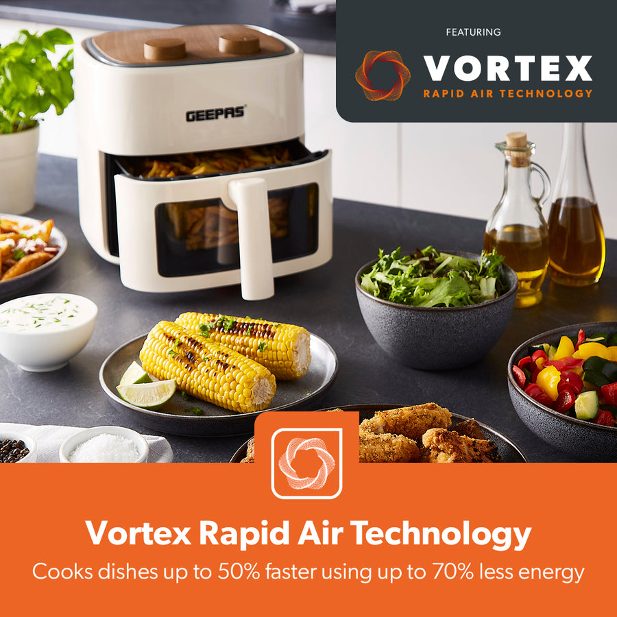 4.5L Elegant Wooden Vortex Air Fryer With Window | Geepas UK