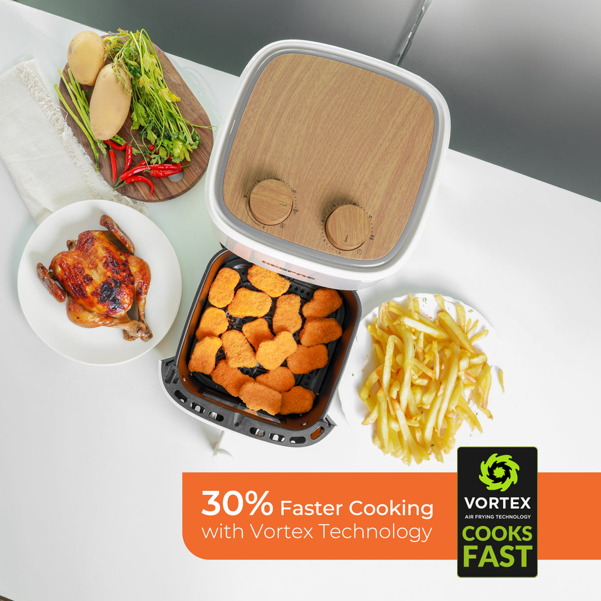 4.5L Elegant Wooden Vortex Air Fryer With Window | Geepas UK