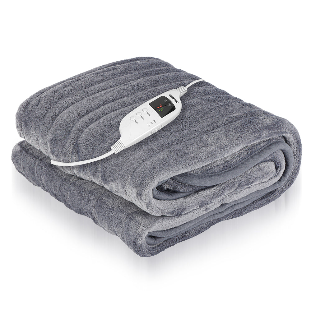 Grey Fluffy King-Size Heated Throw Electric Blanket With Timer