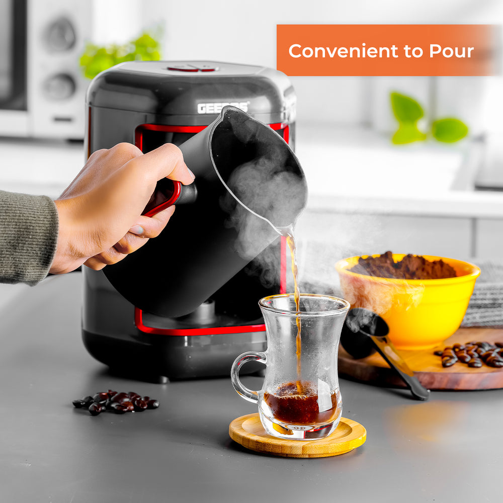 4-Cup Black & Red Automatic Turkish Coffee Maker | Geepas UK