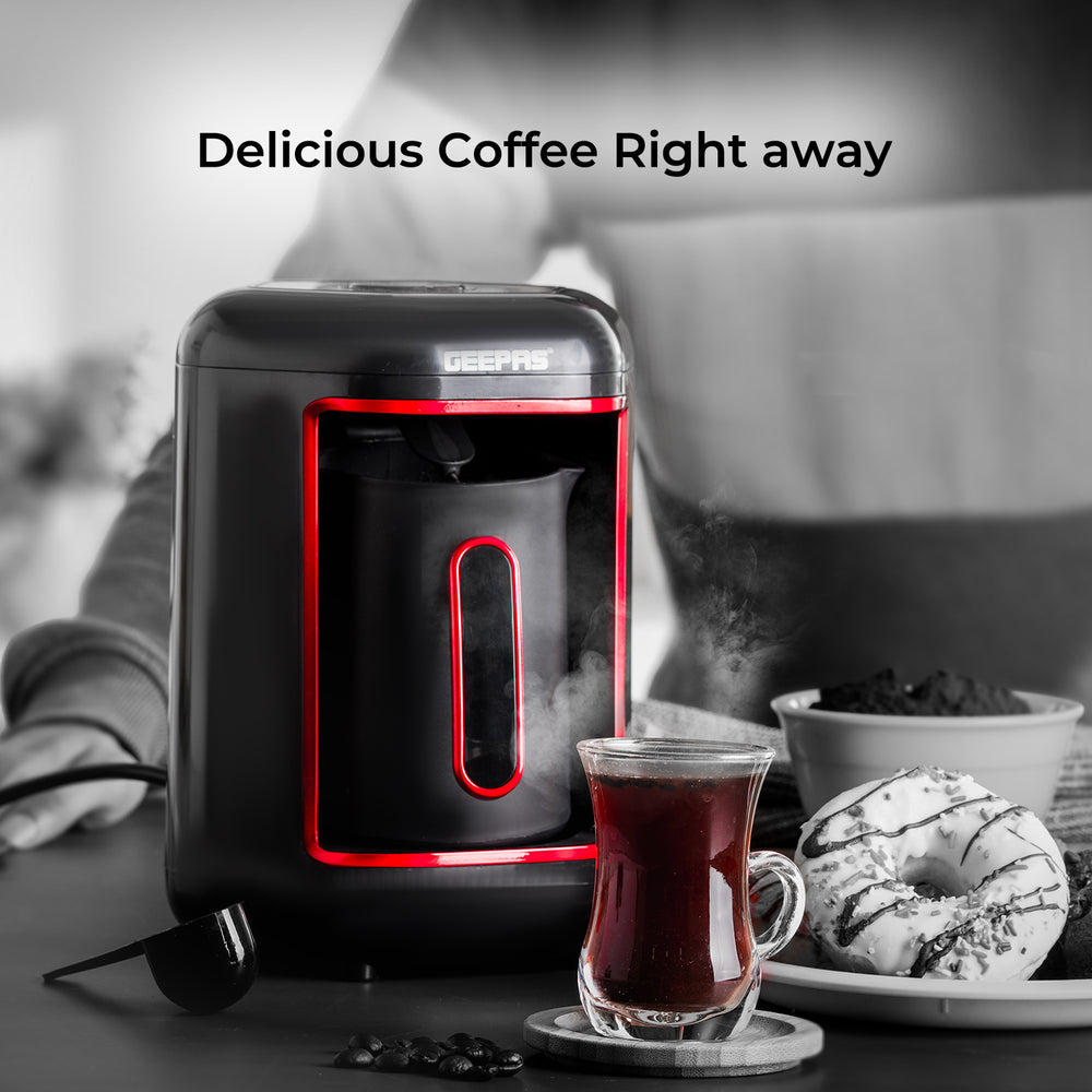 4-Cup Black & Red Automatic Turkish Coffee Maker | Geepas UK