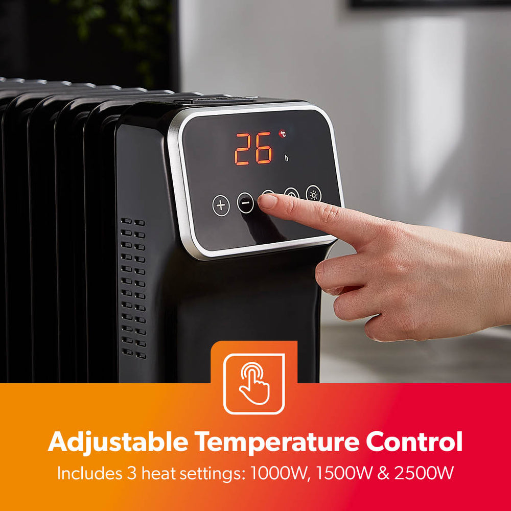 Black 2500W Digital Oil-Filled 11-Fin Radiator Heater | Geepas UK