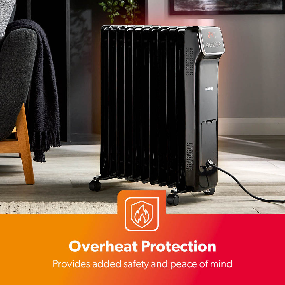 Black 2500W Digital Oil-Filled 11-Fin Radiator Heater | Geepas UK