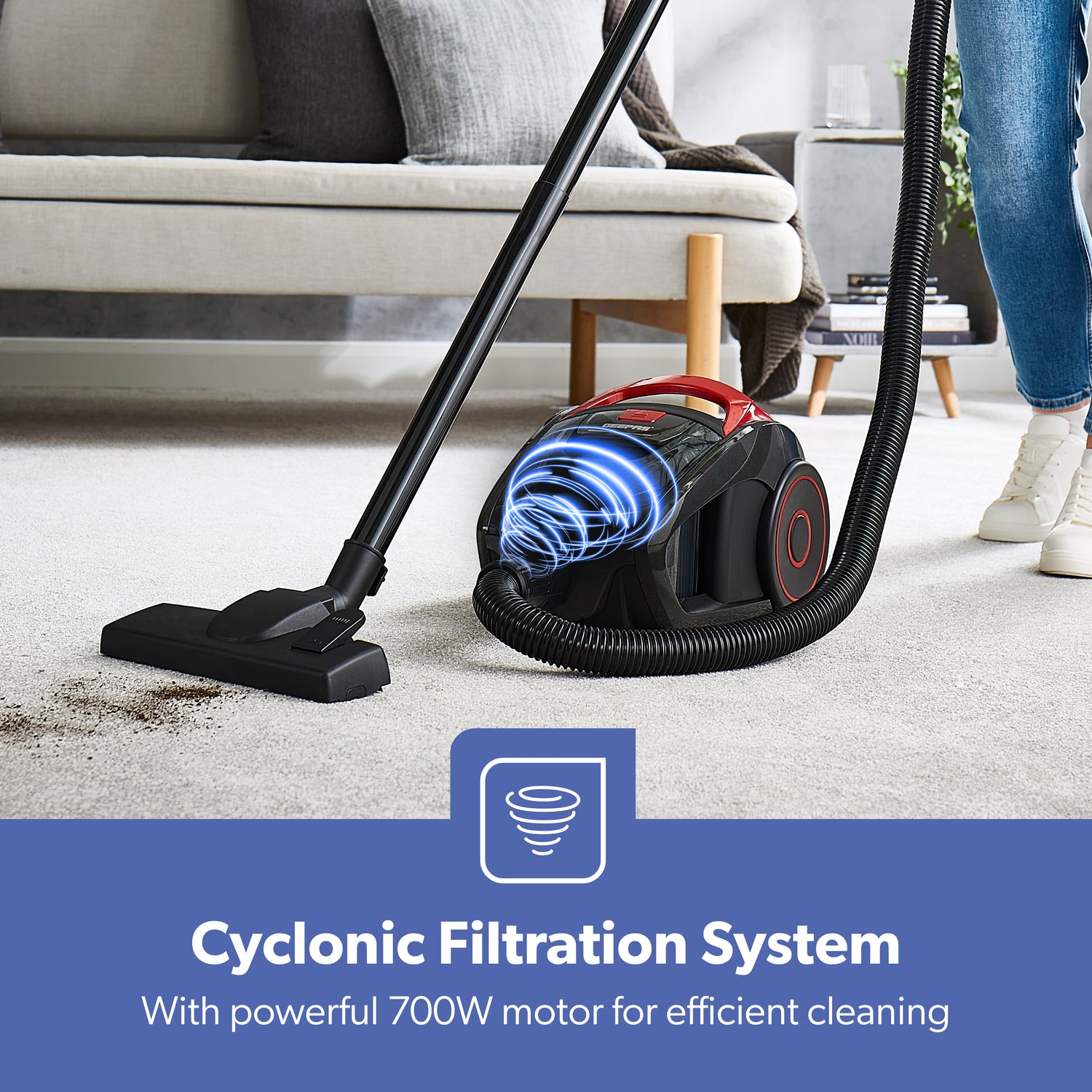 700W Lightweight Cylinder Vacuum Cleaner with Cyclone System | Geepas
