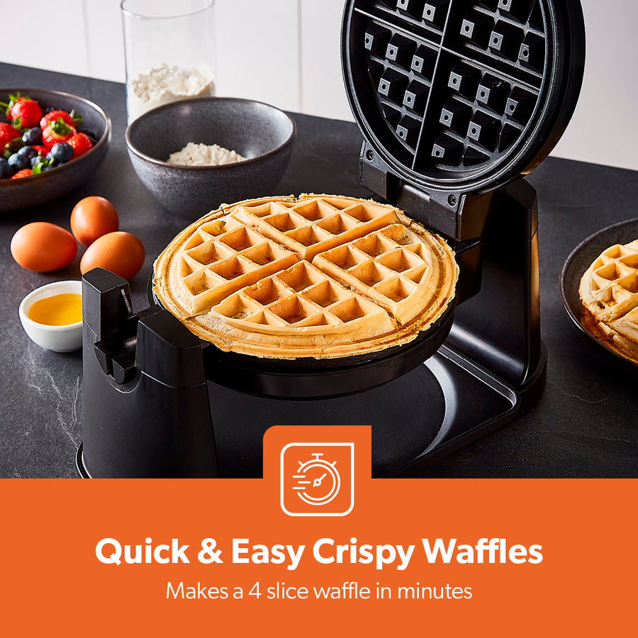 1000W Non-Stick Silver Rotating Belgian Waffle Iron Maker | Geepas UK