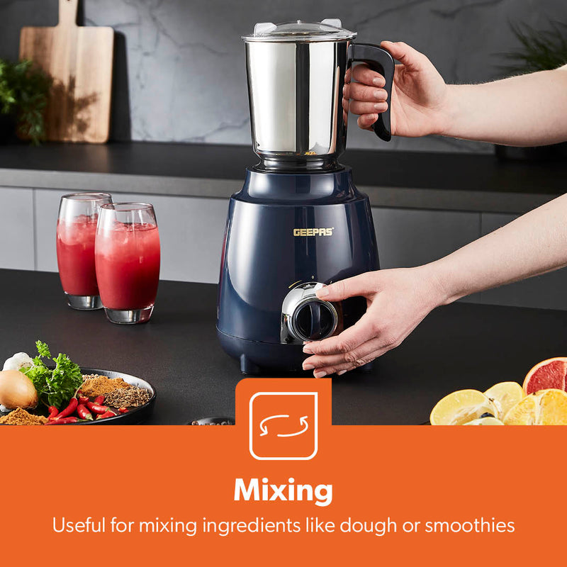 3-In-1 Navy Stainless Steel Wet and Dry Mixer Grinder 600W