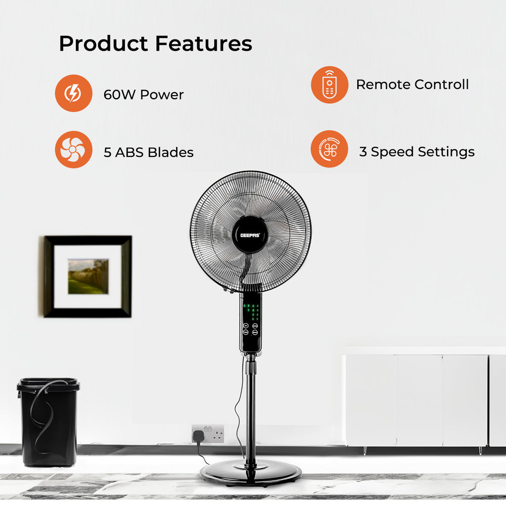 16" Digital Oscillating Pedestal Fan With Remote Control 60W | Geepas