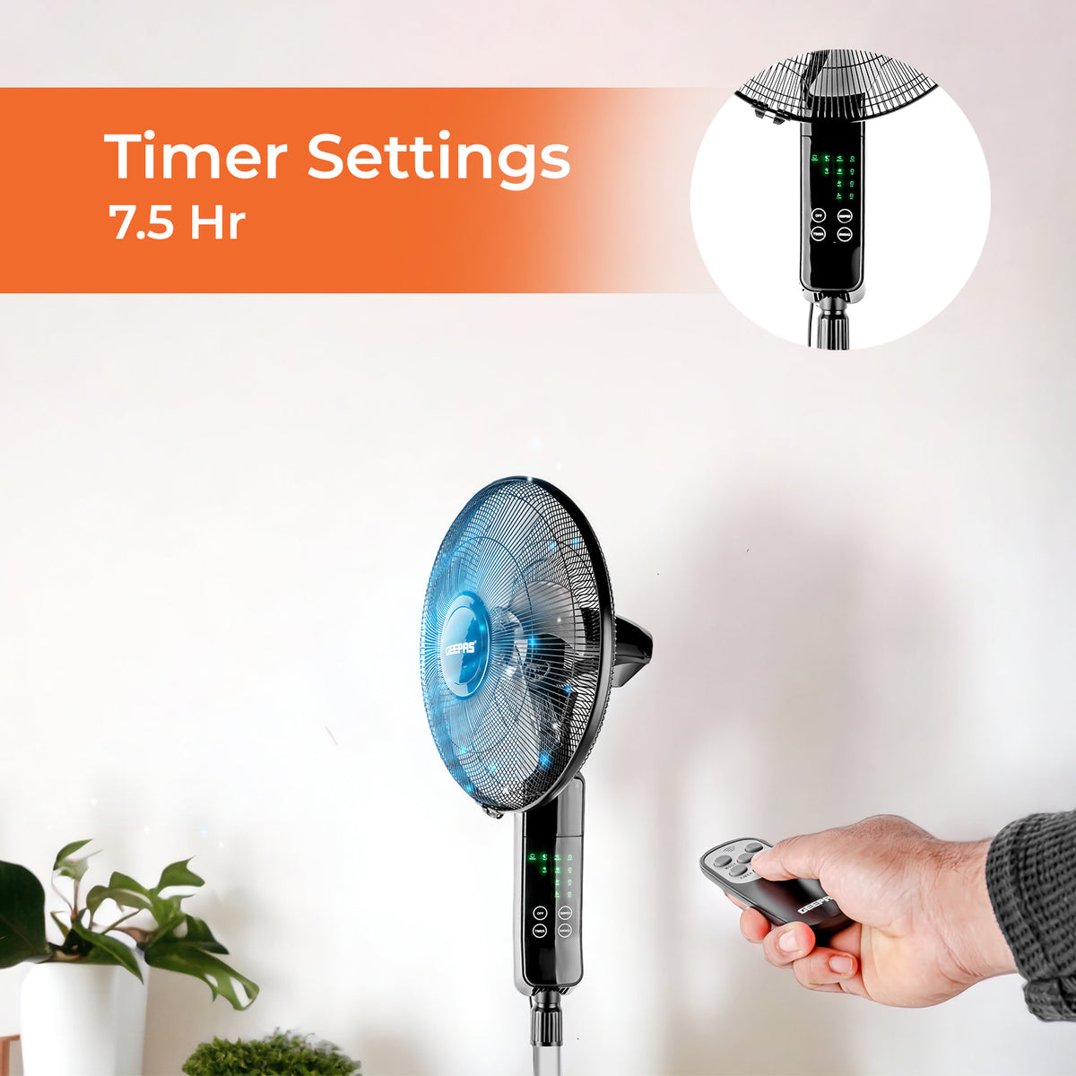 16" Digital Oscillating Pedestal Fan With Remote Control 60W | Geepas