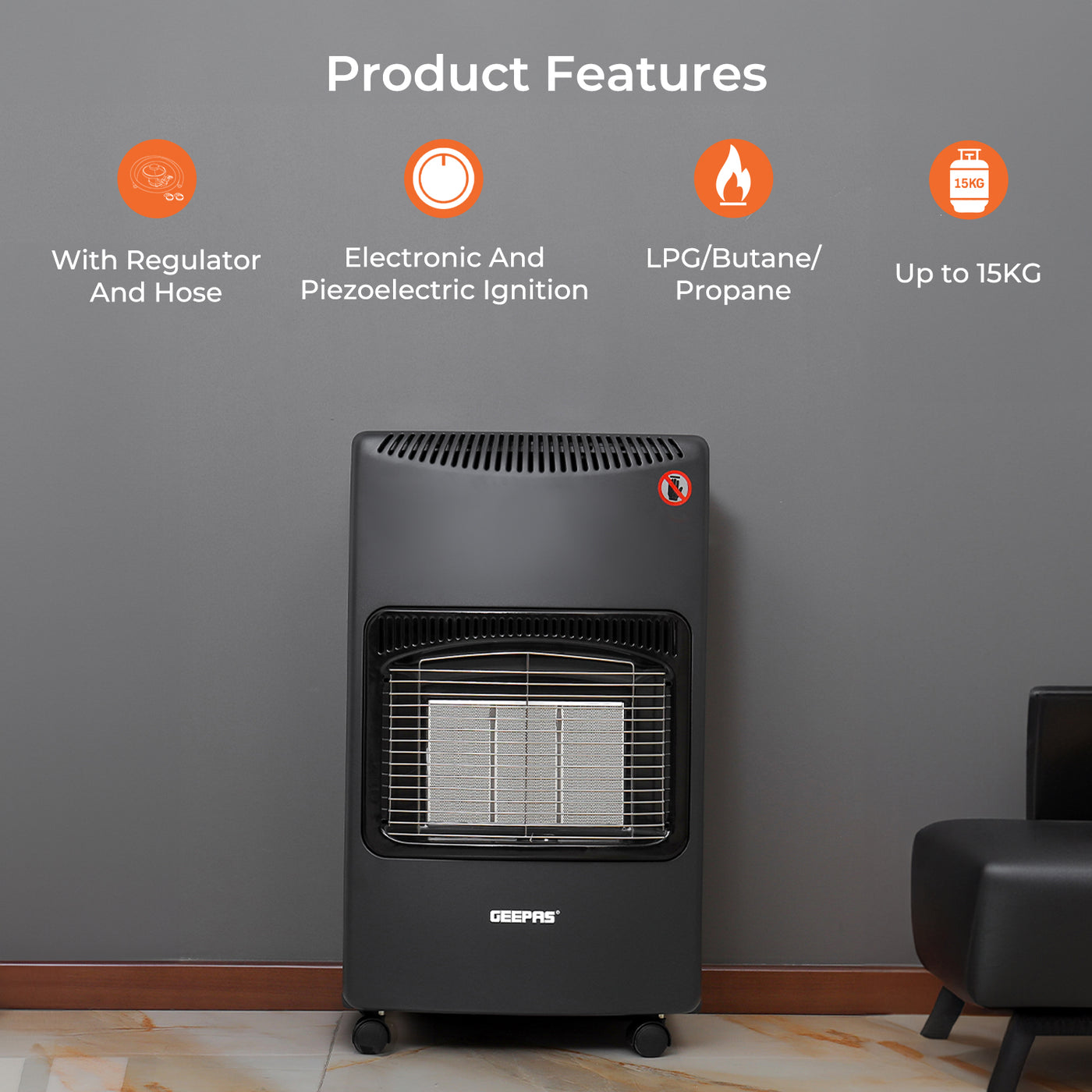 4.2kw Portable Electric Butane Ceramic Gas Heater | Geepas UK