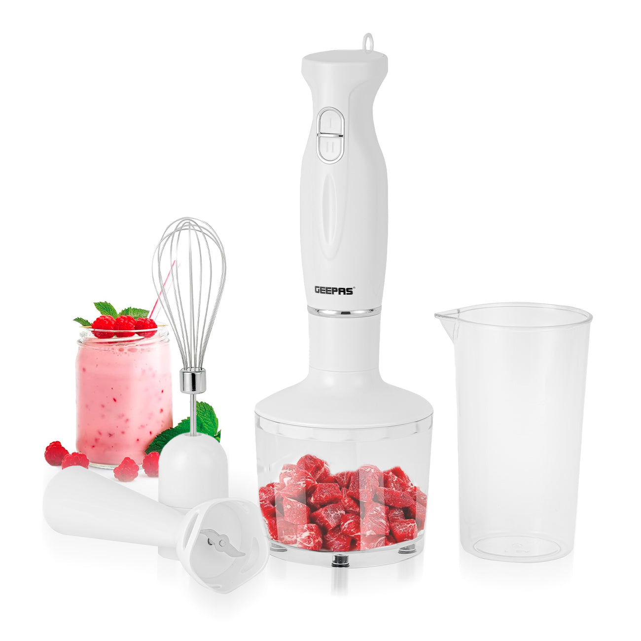4-in-1 White Hand Blender with Electric Whisk | Geepas UK