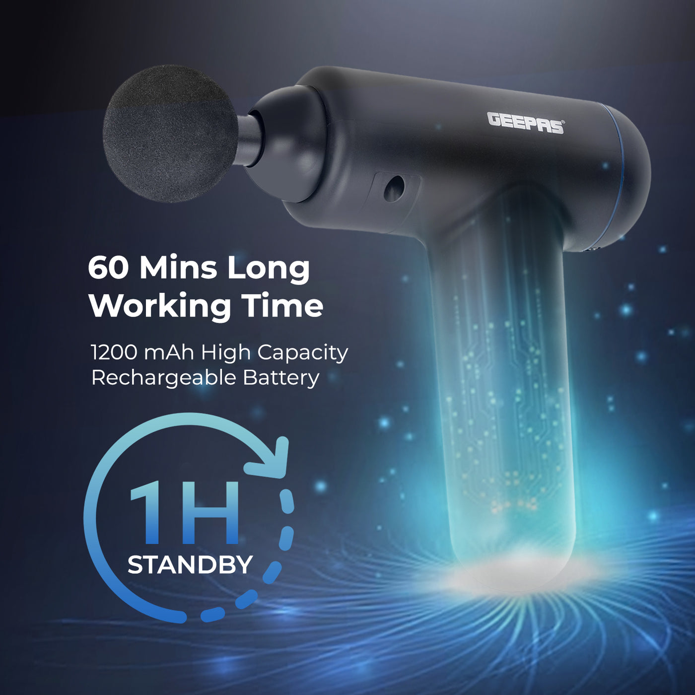 4-In-1 Powerful Rechargeable Sonic Massage Gun | Geepas UK