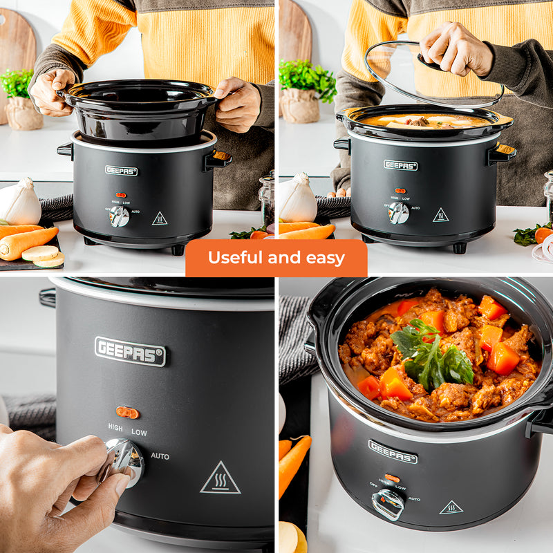 2.5L Black Electric Slow Cooker With Ceramic Bowl | Geepas UK