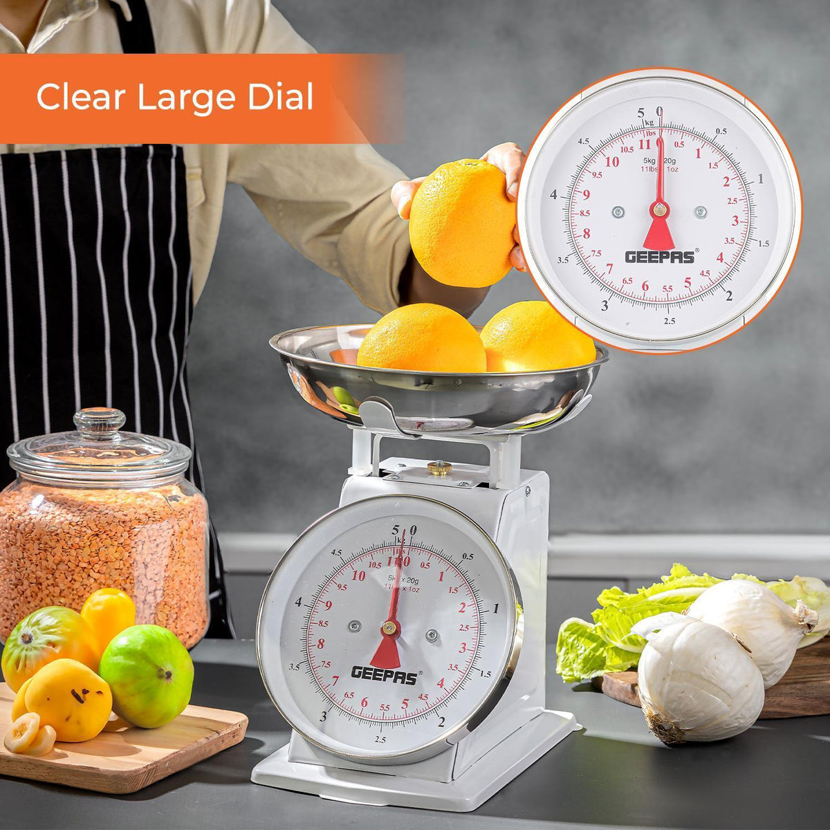 5kg Mechanical White Analog Kitchen Scale | Geepas UK