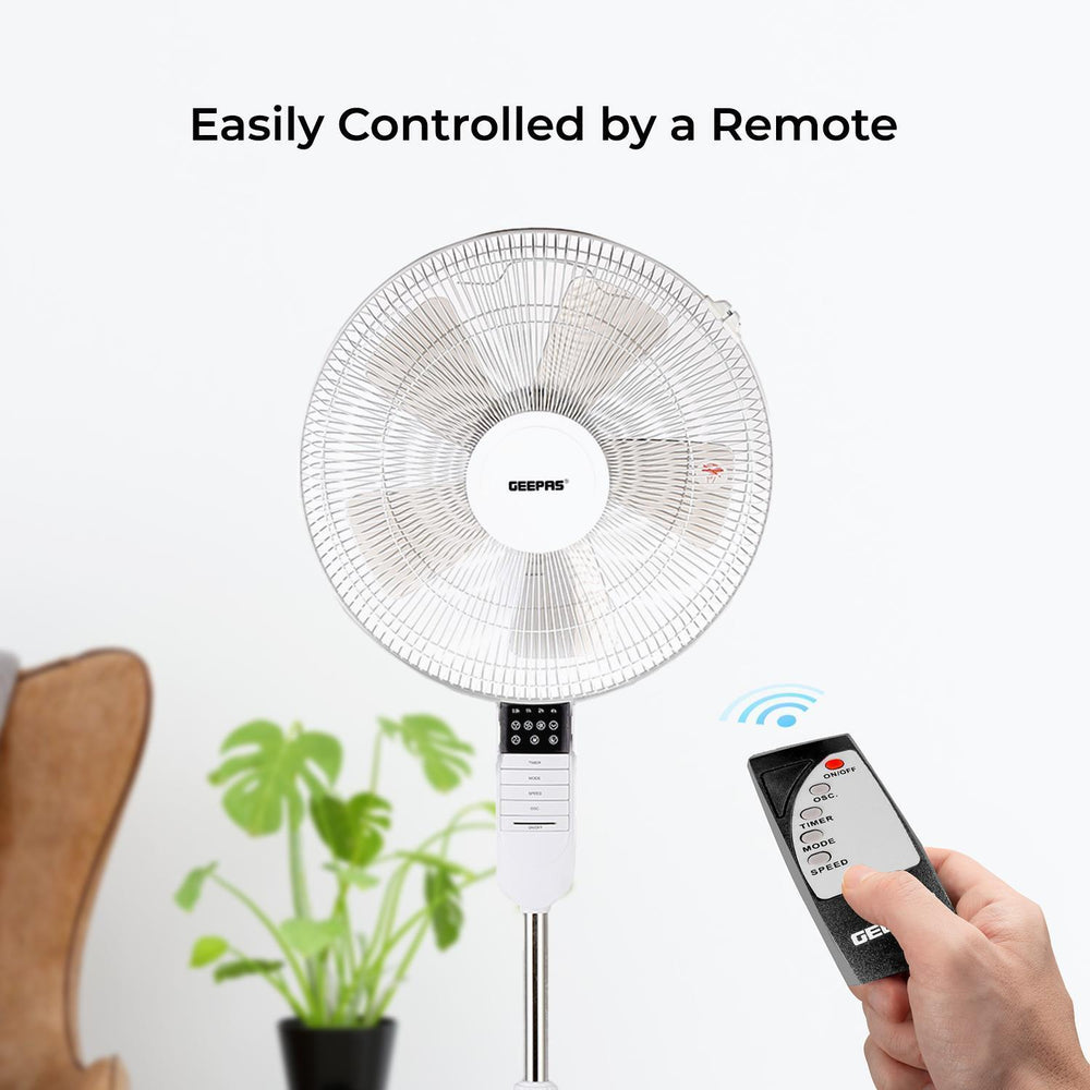 16'' Portable White Remote Controlled Pedestal Fan | Geepas UK