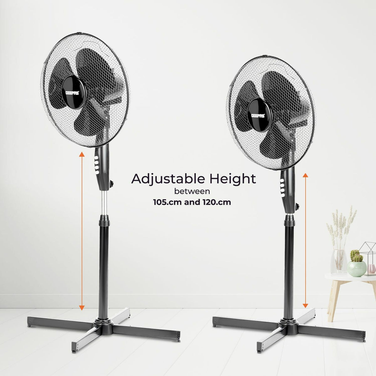 Set Of Two 16" Black Oscillating Electric Pedestal Fans | Geepas UK
