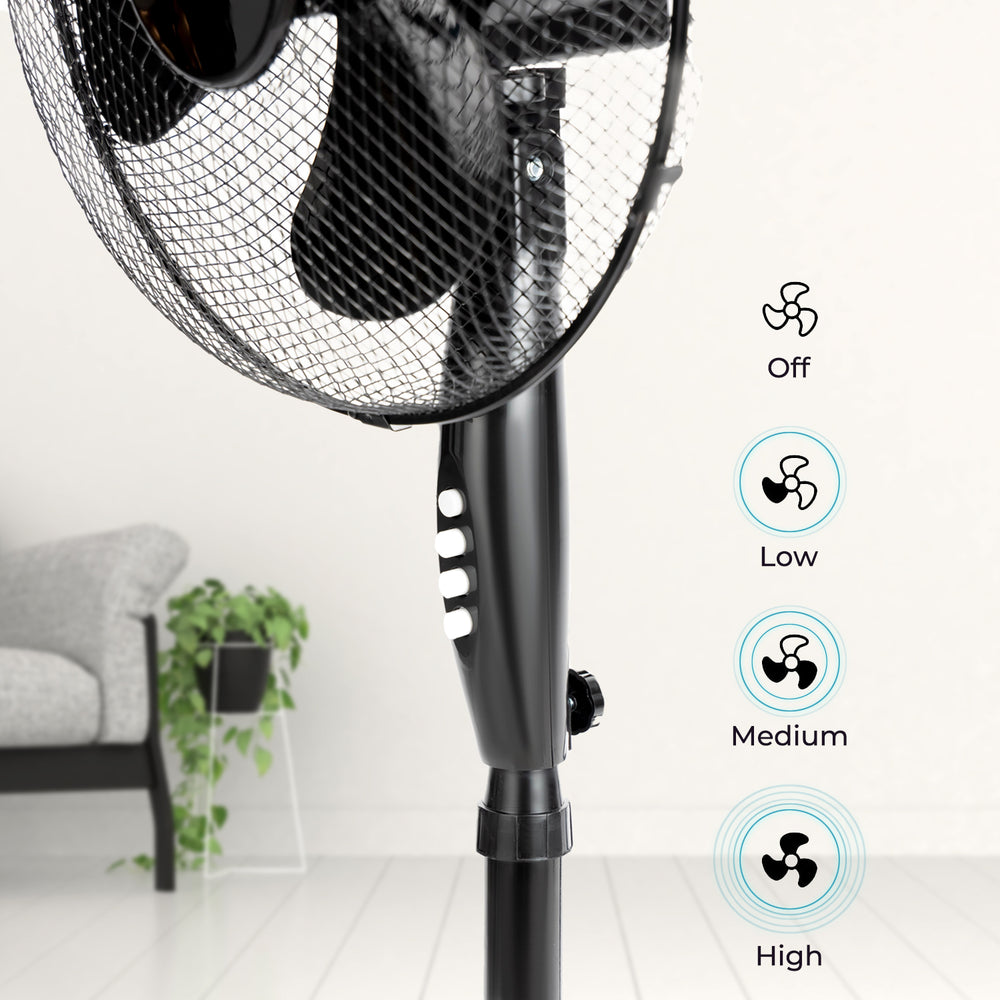 16-Inch Black Adjustable Pedestal Fan With Oscillation | Geepas UK