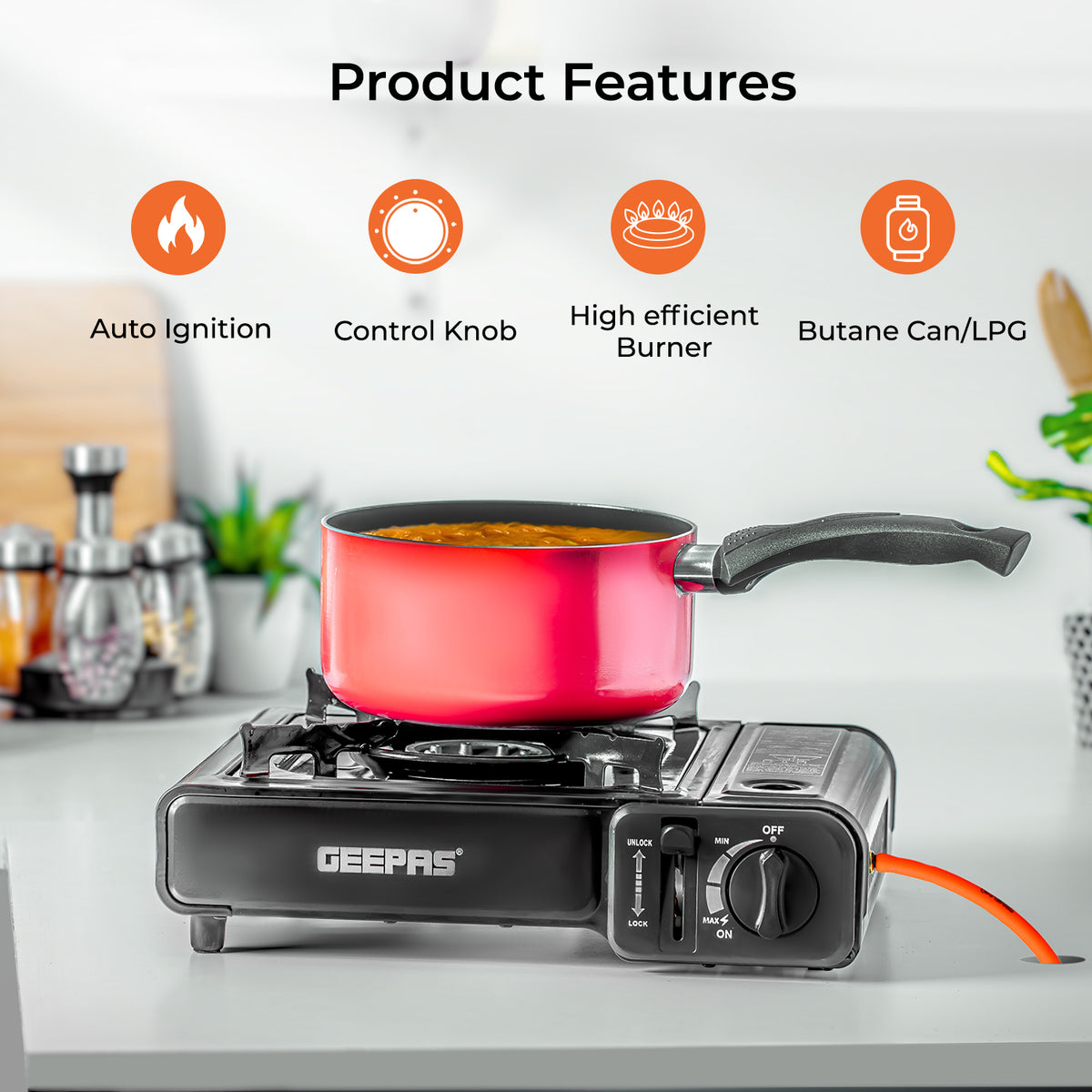 2-In-1 Single Burner Portable Stainless Steel Gas Stove | Geepas UK
