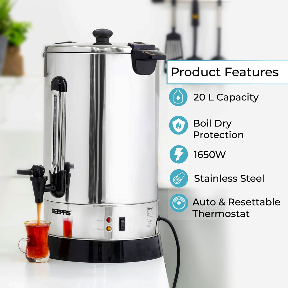20L Stainless Steel Electric Urn & Water Boiler (1650W)