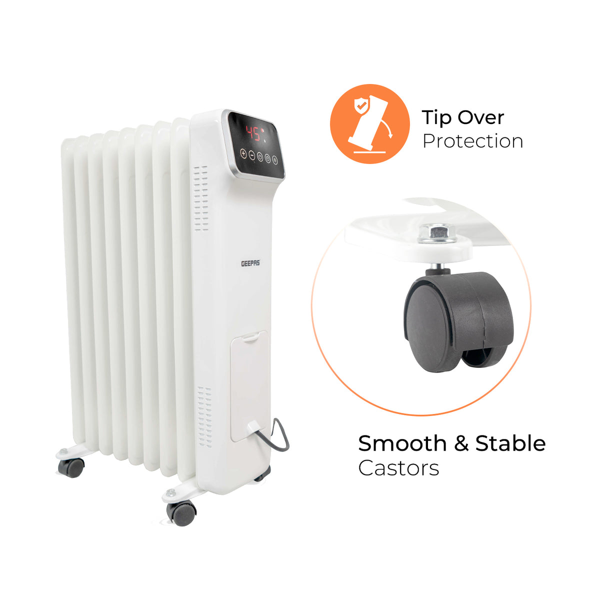 9-Fin Electric Digital Oil Filled Radiator Heater 2000W | Geepas UK