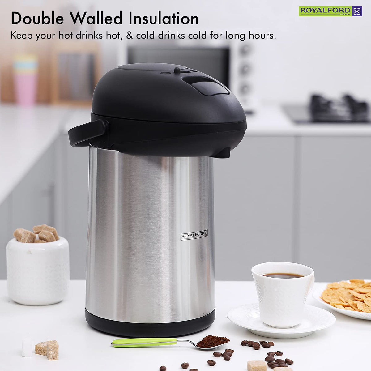 4L Stainless Steel Airpot Insulated Thermal Flask Jug | Royalford UK